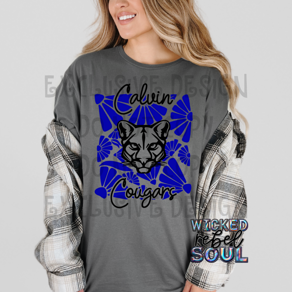 Calvin Cougars ; Retro groovy flowers EXCLUSIVE - DTF TRANSFER ...