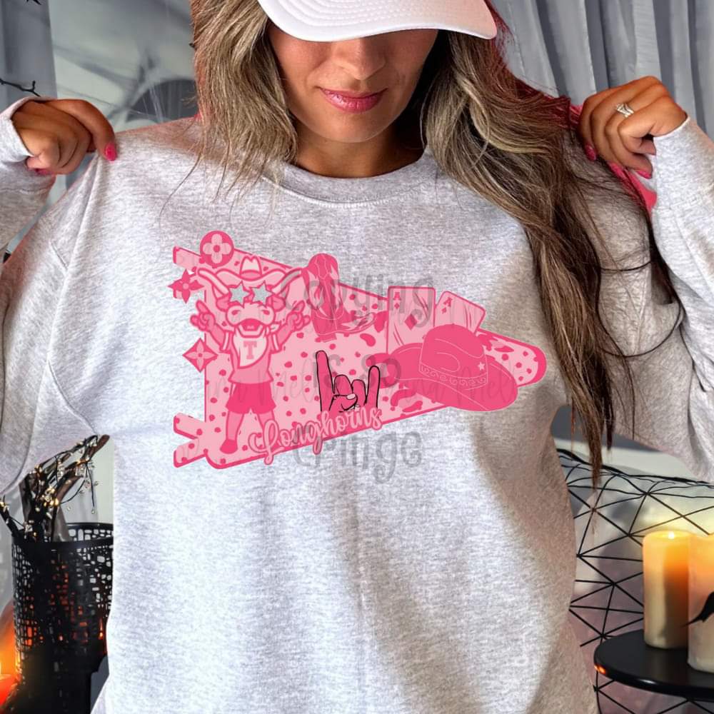 Longhorns ; preppy pink PENNANT FLAG mascot drop ; DTF TRANSFER ...