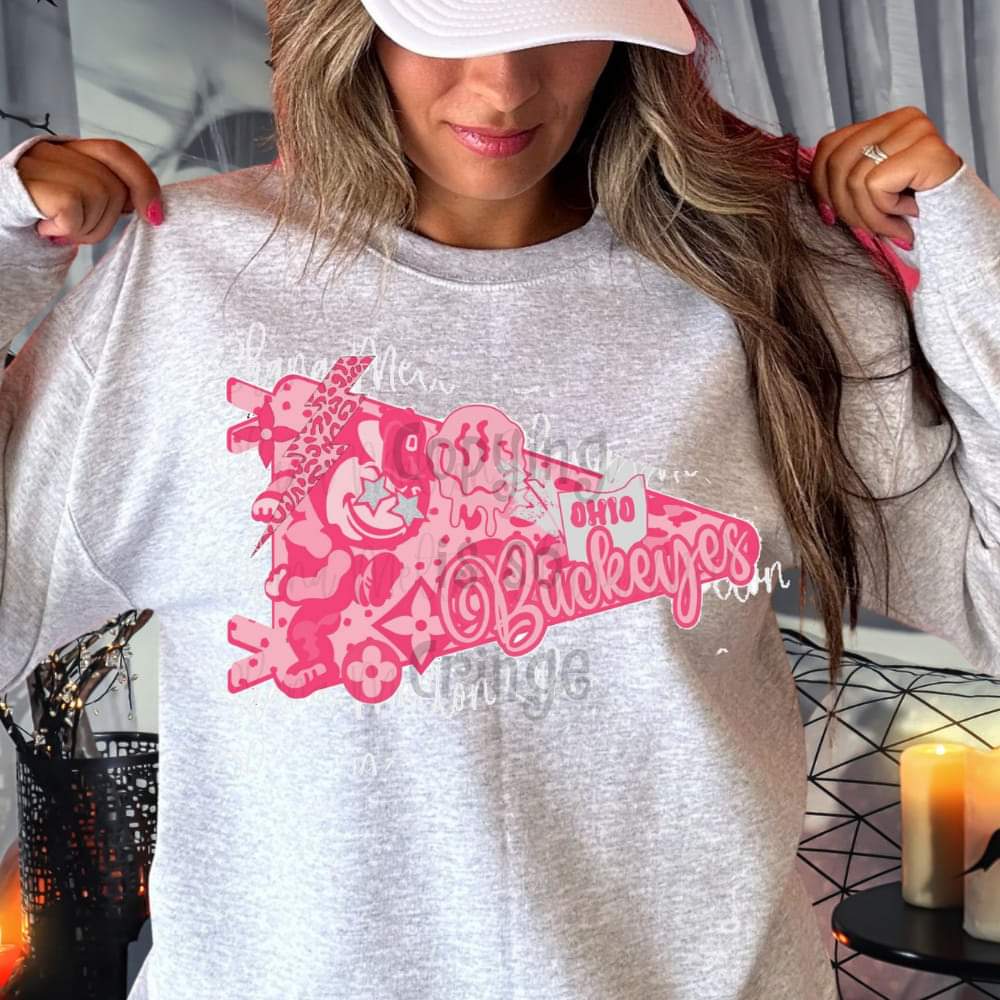 Buckeyes ; preppy pink PENNANT FLAG mascot drop ; DTF TRANSFER ...