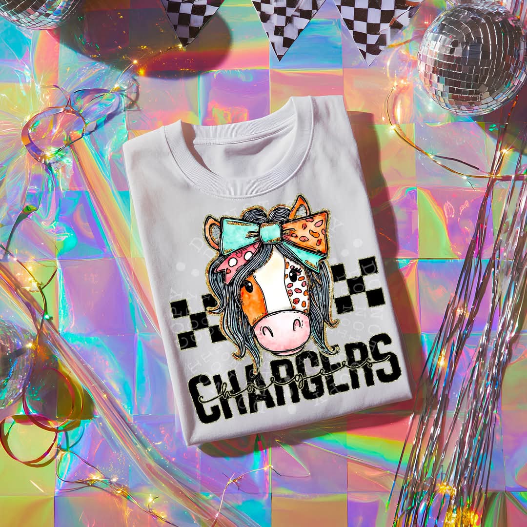 CHARGERS girly bow mascot - DTF TRANSFER (CST JUN25) – WickedRebelSouls