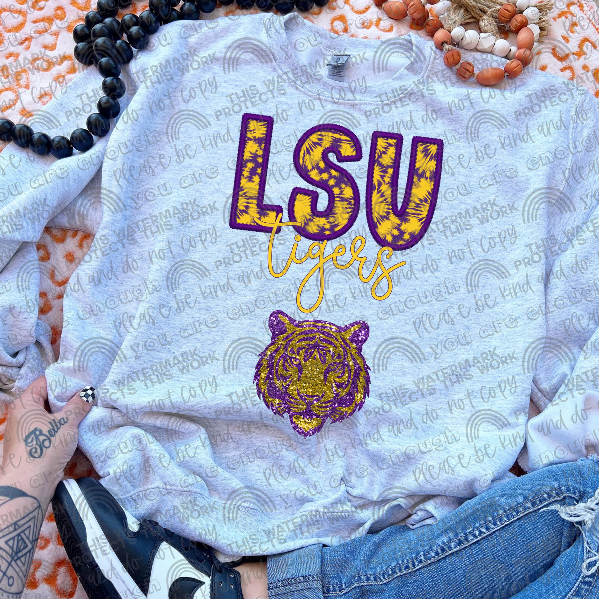 LSU Tigers - faux embroidery & glitter tie dye - DTF TRANSFER (HD ...