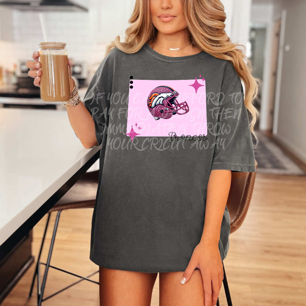 Broncos - DTF TRANSFER (WRS) faux rhinestone pink helmets preppy pink ...
